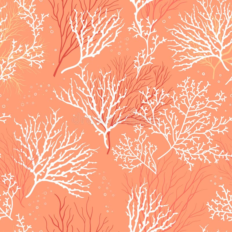 Beautiful Hand Drawn Corals Seamless Pattern, Underwater Background ...