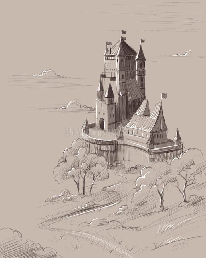 Hand Drawn Illustration of a Castle Stock Illustration - Illustration ...