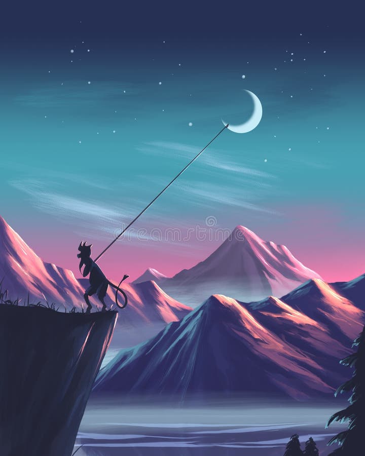 Devil Stealing the Moon in the Night Stock Illustration - Illustration ...