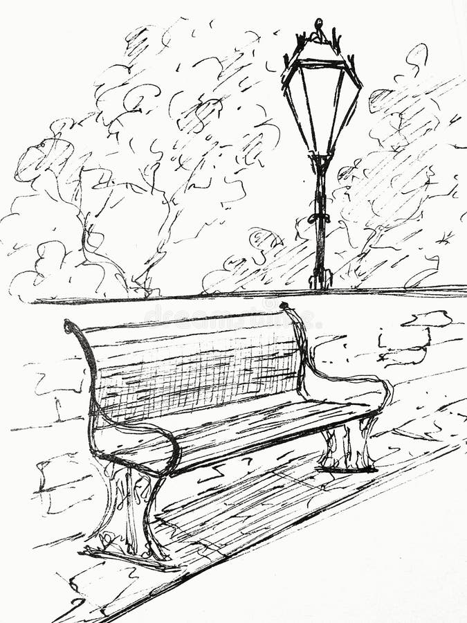 Hand Drawn Sketch of a Bench Stock Illustration - Illustration of hand ...