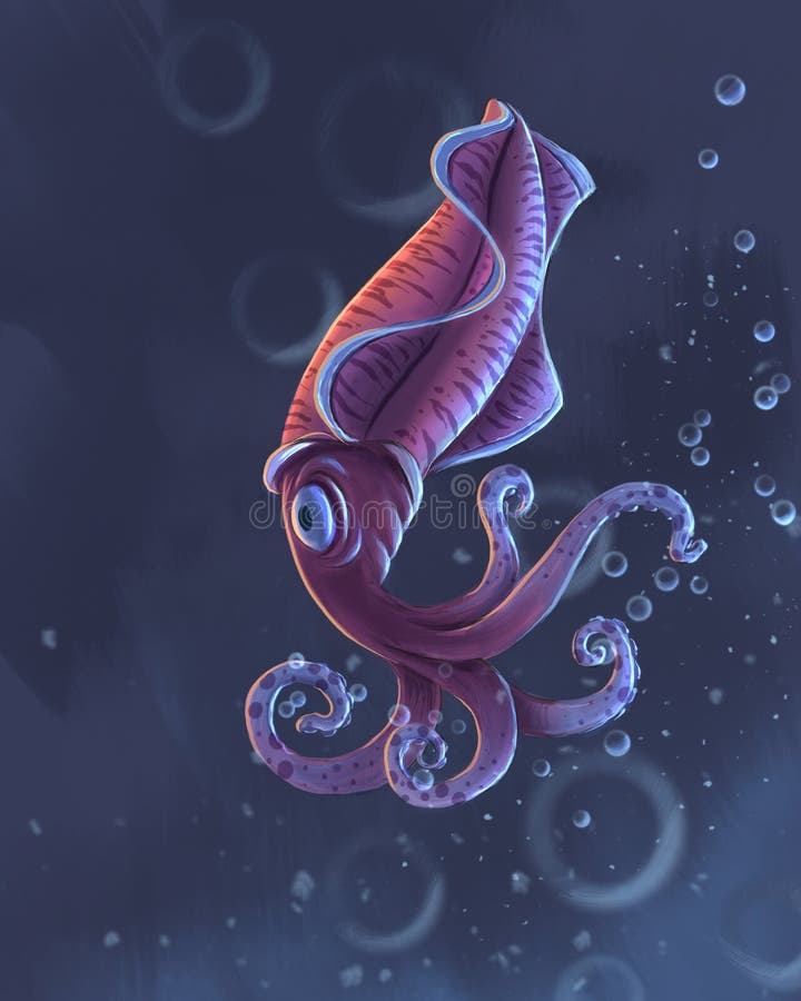 Little squid in the water stock illustration. Illustration of little - 277555160