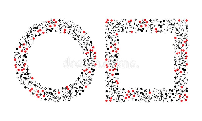 Decorative Floral Borders Featuring Red Berries and Intricate Line Art ...