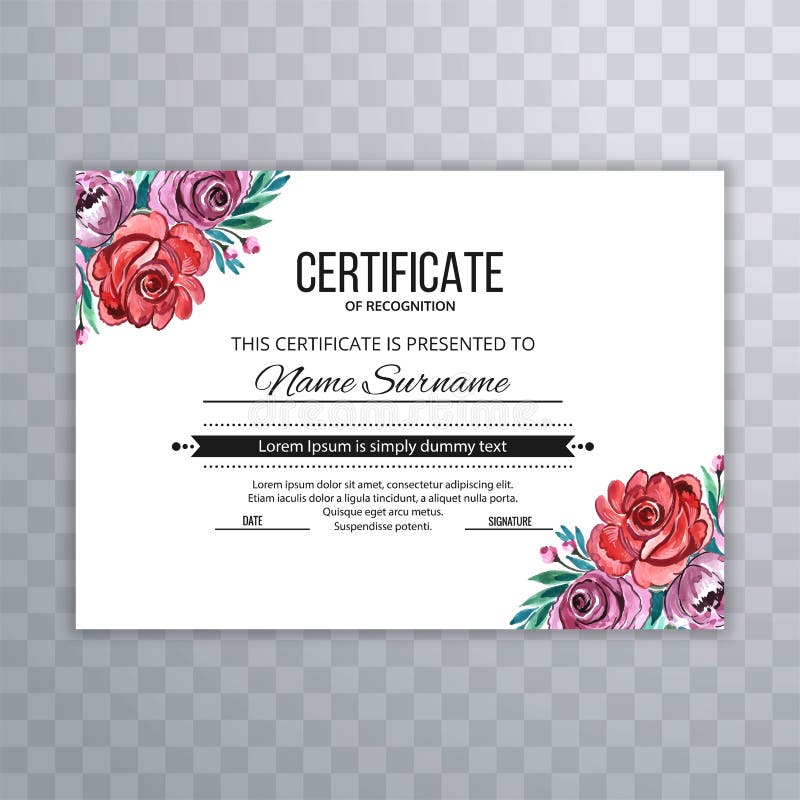 Beautiful Hand Drawn Flower Certificate Award Card Template Design ...