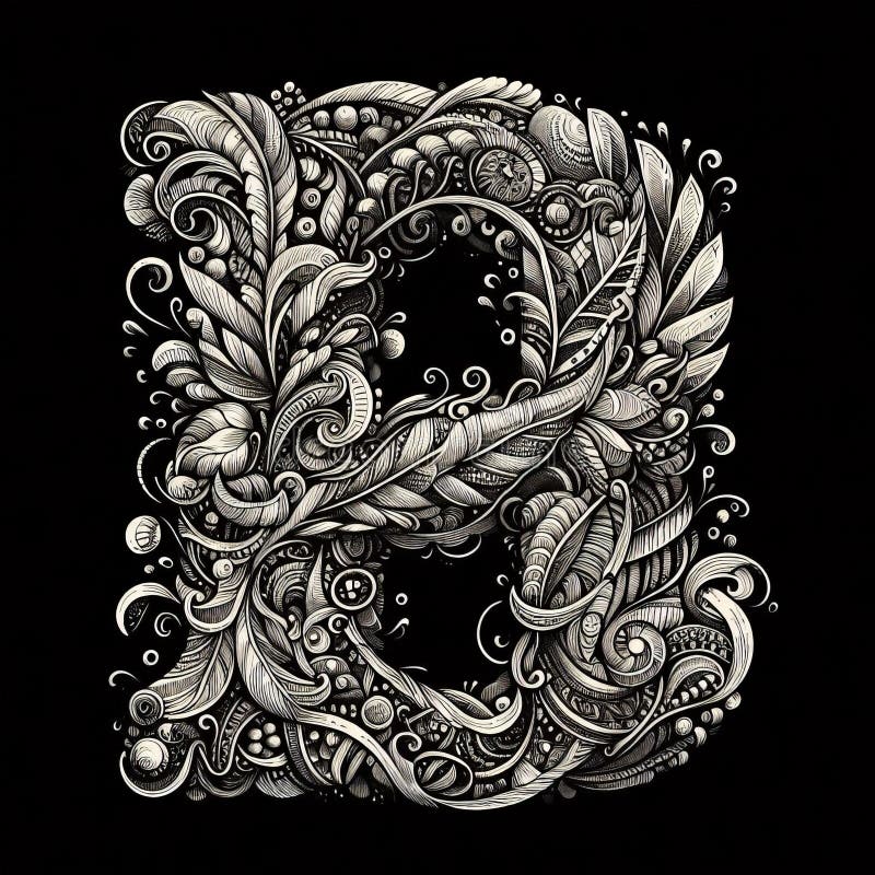 A Beautiful Hand Drawn Font with Intricate Details and Textures Stock ...