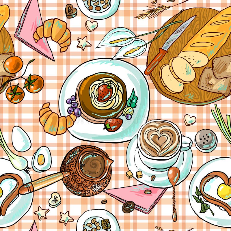 Beautiful Hand-drawn Simpless Pattern Breakfast Stock Vector ...