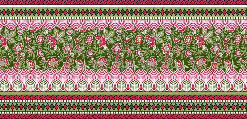 Beautiful Hand Drawn Textile Colour Full Borders Drawing Stock Illustration - Illustration of ...