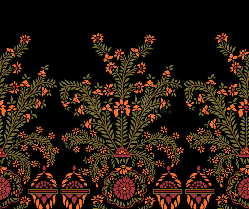 Beautiful Hand Drawn Textile Colour Full Borders Drawing Stock ...