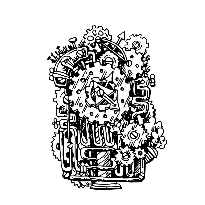 Beautiful Hand Drawn Vector Graphic Illustration Mechanical Element ...