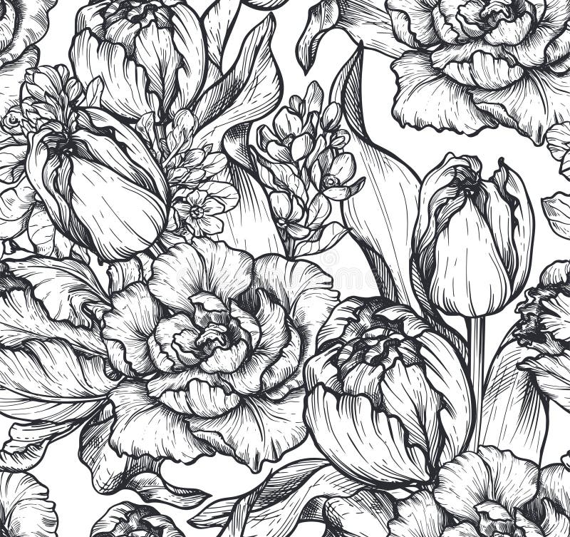 Beautiful Hand Drawn Vector Seamless Patterns with Black and White ...