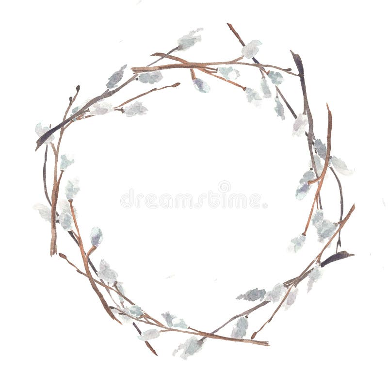 Watercolor Willow Tree Frame Stock Illustration - Illustration of tree ...