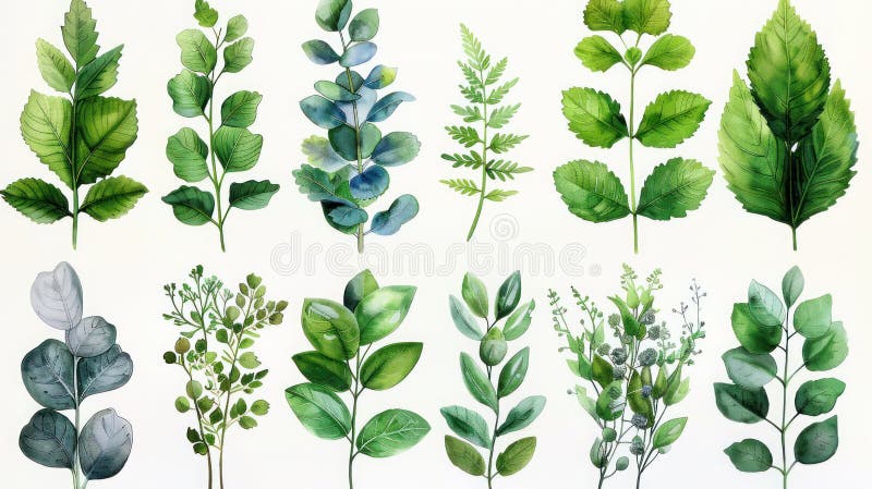 Hand-drawn Watercolor Greenery Set: Leaves, Branches, Twigs, and More ...