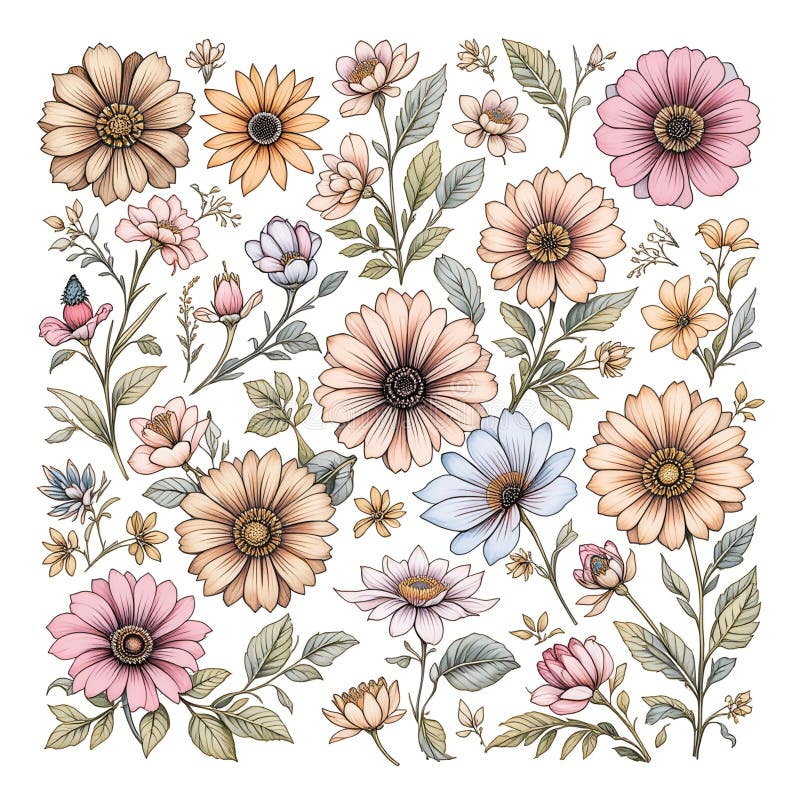 Beautiful Hand-drawn Wildflower Elements for Elegant Design Projects ...