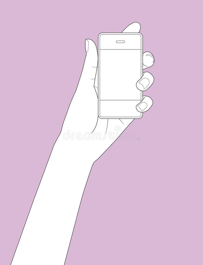 Beautiful Hand Holding a Smart Phone in Outline Ve Stock Illustration ...