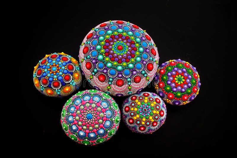 Beautiful Hand Painted Mandala Rocks Stock Photo - Image of artistic ...