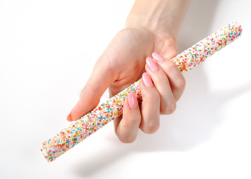 Beautiful Hand with Perfect Manicure, Sweet Candy Stock Photo - Image ...