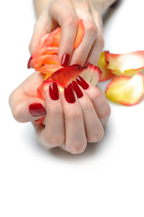 Beautiful Hand with Perfect Nail Red Manicure Stock Image - Image of ...
