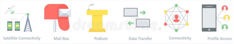 A Set of 6 Communication Icons As Satellite Connectivity, Mail Box ...