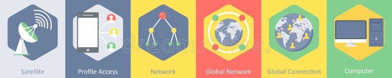 A Set of 6 Communication Icons As Satellite, Profile Access, Network ...