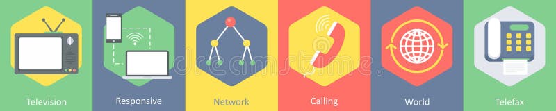 A Set of 6 Communication Icons As Television, Responsive, Network Stock ...