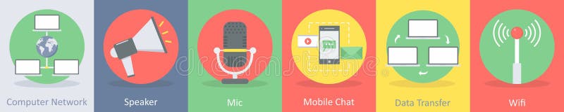 A Set of 6 Communication Icons Such As Computer Network, Speaker Stock ...