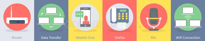 A Set of 6 Communication Icons Such As Router, Data Transfer Stock ...