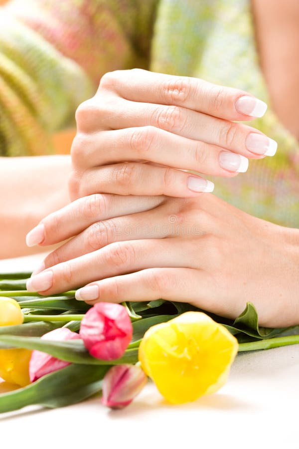 Beautiful Hands with Bunch of Tulips Stock Image - Image of flower ...