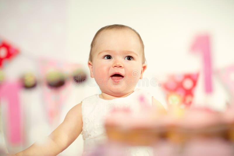 Beautiful Happy Baby on First Birthday Stock Photo - Image of happiness ...
