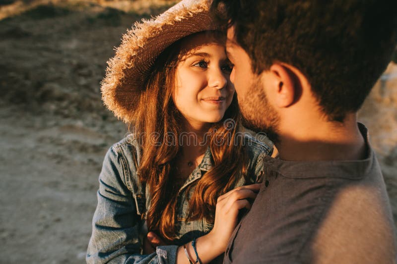 Beautiful Happy Couple Hugging and Looking Stock Image - Image of ...