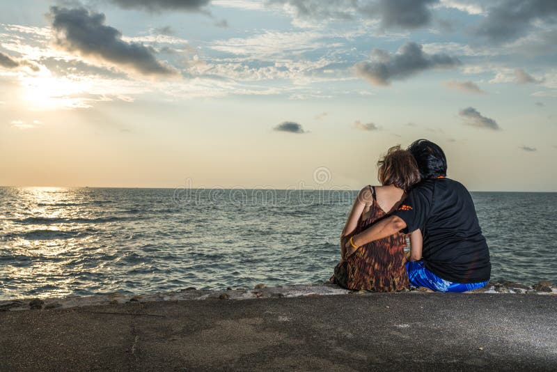Beautiful Happy Elderly Couple Rest at Tropical Resort,back View Stock ...