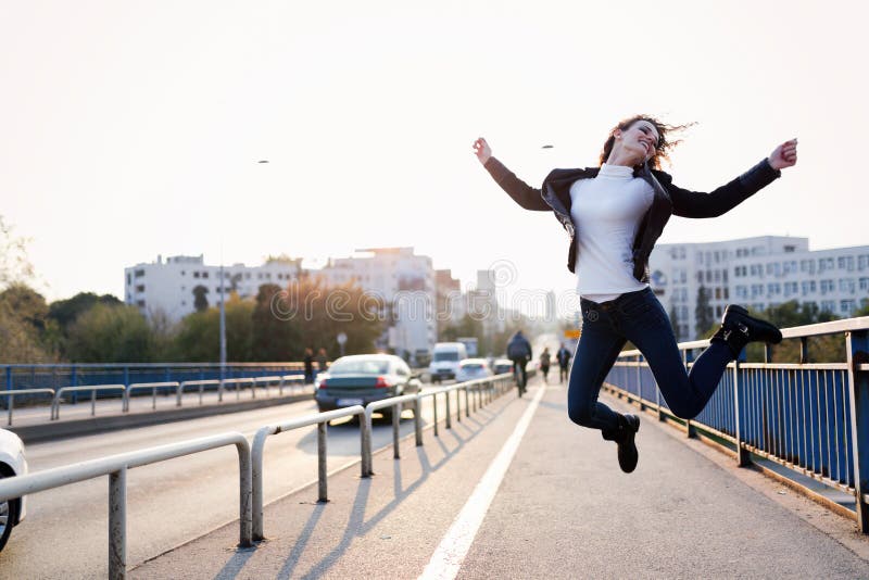 Beautiful Happy Girl Jumping and Having Fun Stock Photo - Image of ...