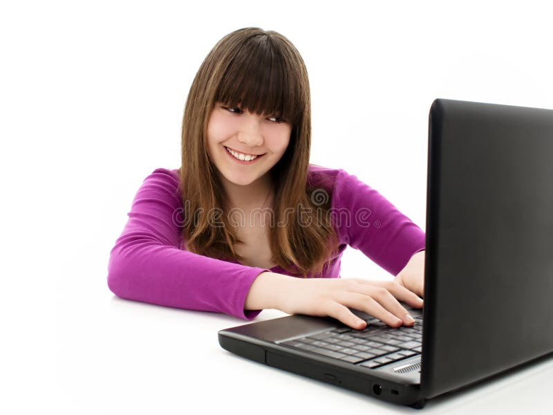 Beautiful and Happy Girl with a Laptop Stock Image - Image of ...