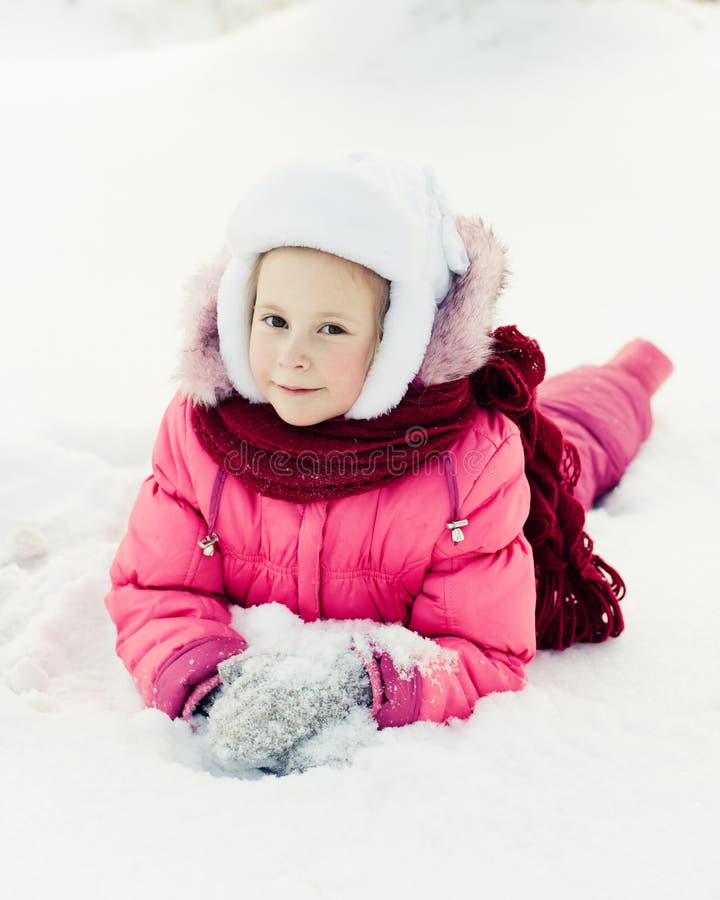 Beautiful Happy Girl in the Red Jacket Stock Photo - Image of female ...