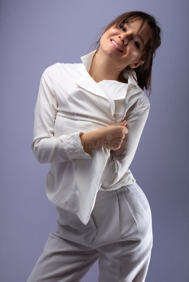 Happy Girl in White Clothes Stock Photo - Image of person, model: 249648454