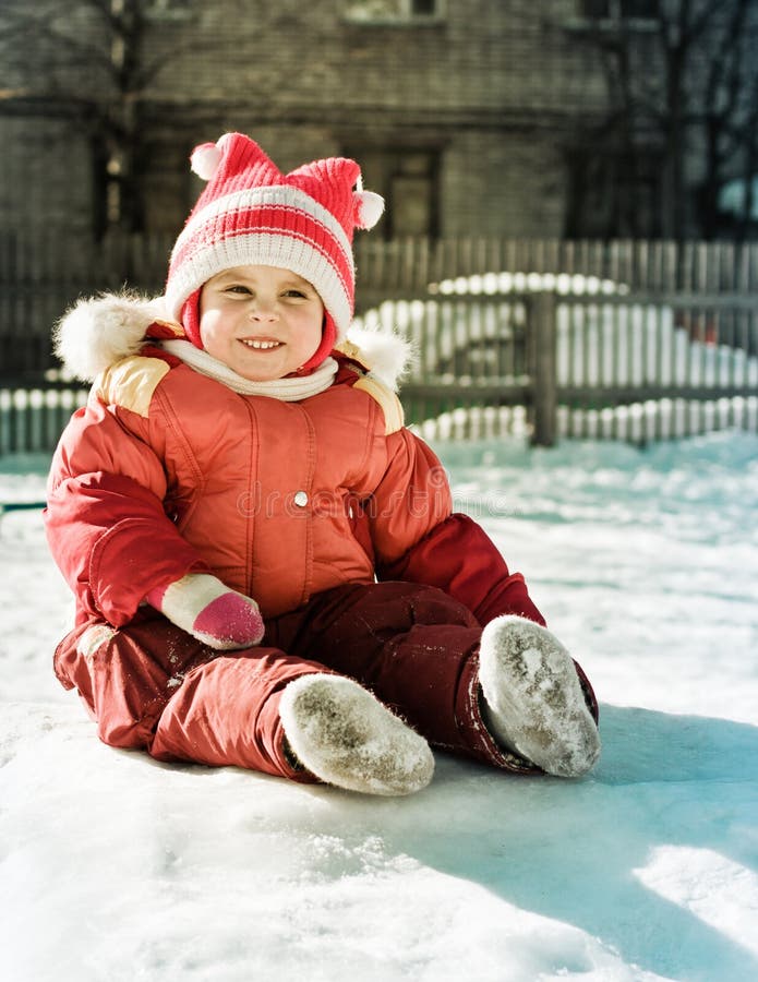 Beautiful Happy Kid in the Red Jacket. Stock Image - Image of childcare ...