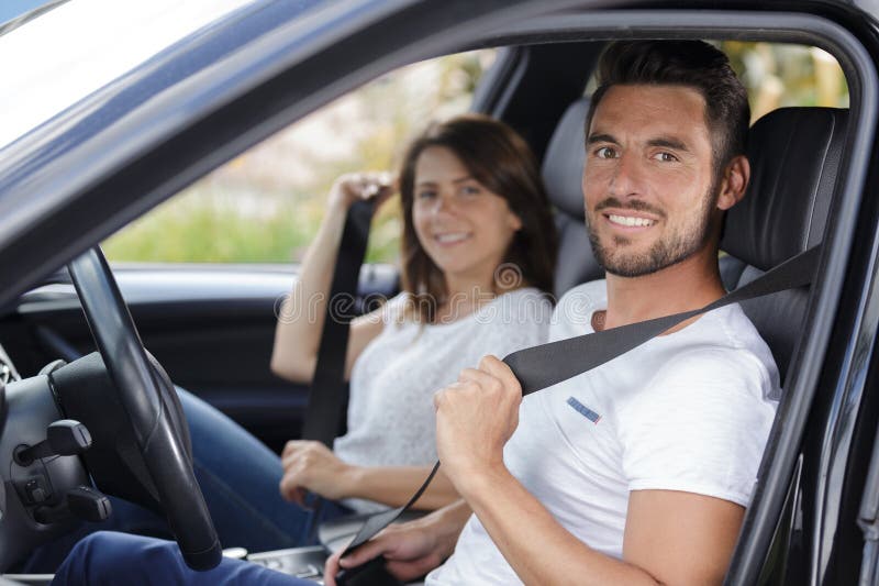 Beautiful Happy Love Couple Inside Car Stock Image - Image of family ...