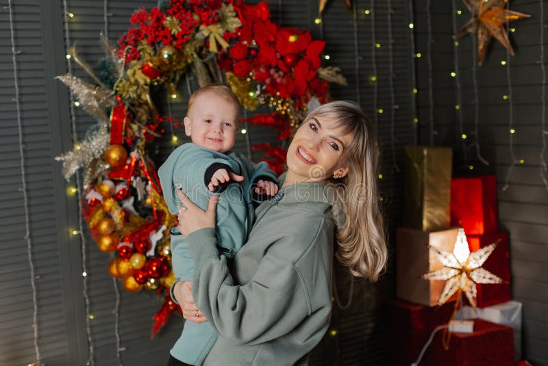 Beautiful and Happy Mom and Son on New Year S Day. Stock Photo - Image ...