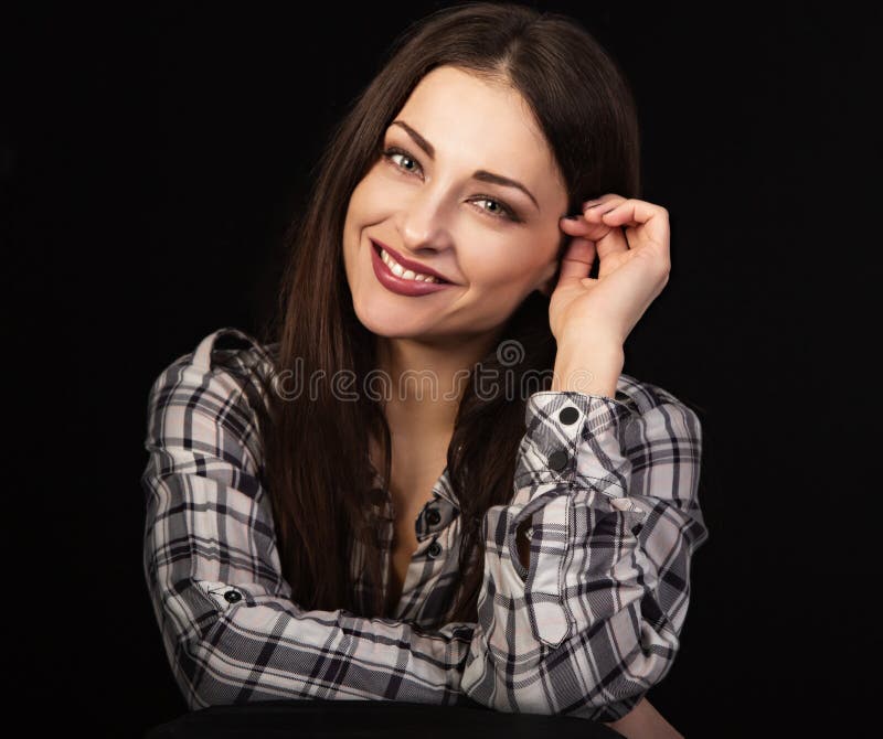Beautiful Happy Smiling Business Woman With Toothy Smile In Plaid Shirt