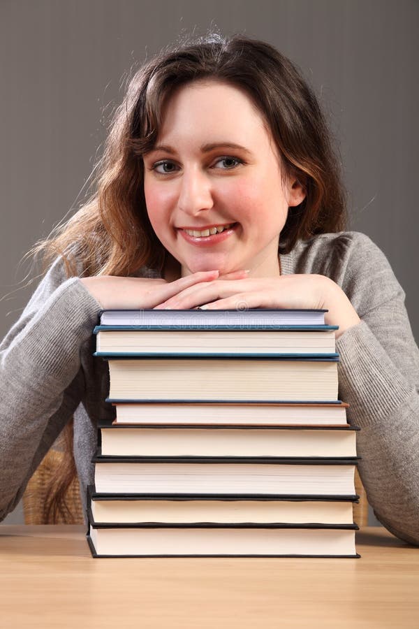 Beautiful Happy Student Sitting with Study Books Stock Photo - Image of ...
