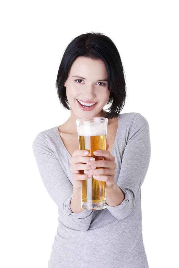 Beautiful Happy Woman with Beer Stock Image - Image of girl ...