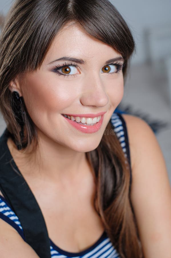 Beautiful Happy Woman Posing in Studio Closeup Stock Image - Image of ...