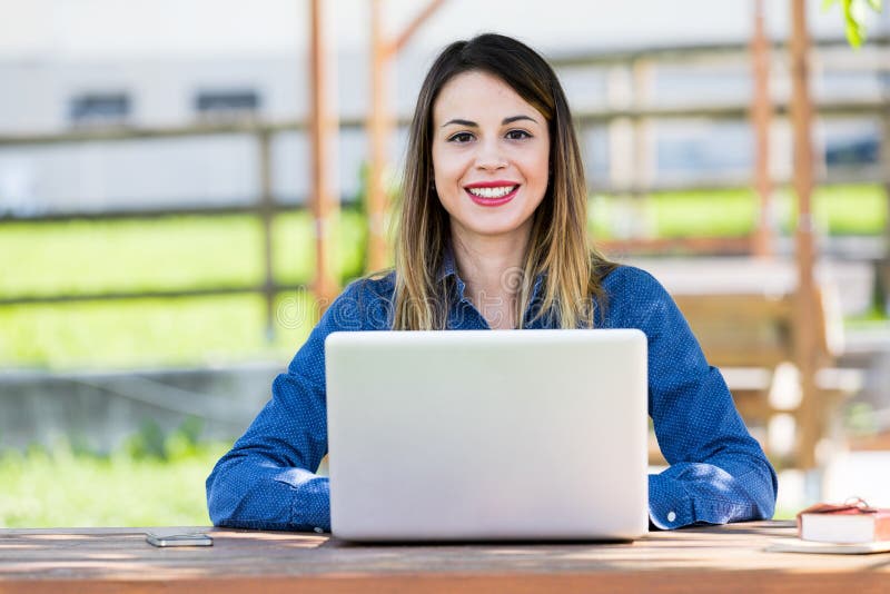 Beautiful, Happy Young Girl Using Laptop Computer Stock Photo - Image ...