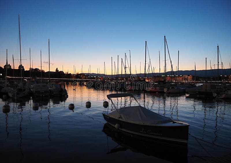 Beautiful Harbor at Night with the Interesting Background of the Old ...
