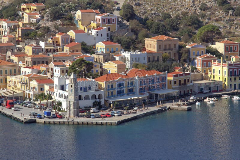 The Beautiful Harbor of Simi Stock Photo - Image of mediterranean ...
