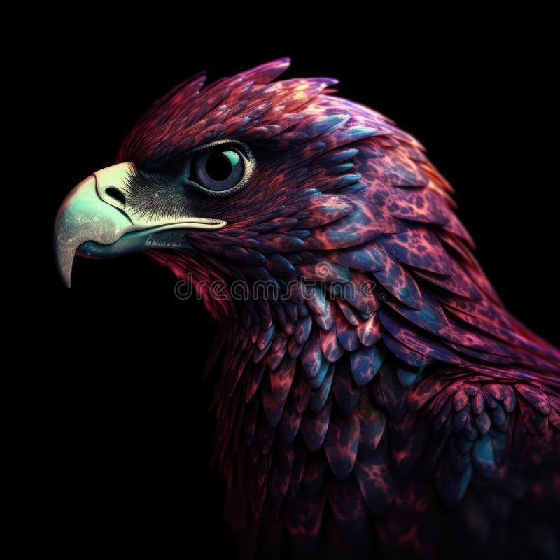 Beautiful Hawk in Red Purple Fire on Black Background. Generative AI ...