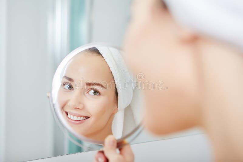 Beautiful Healthy Woman and Reflection in the Mirror Stock Image ...