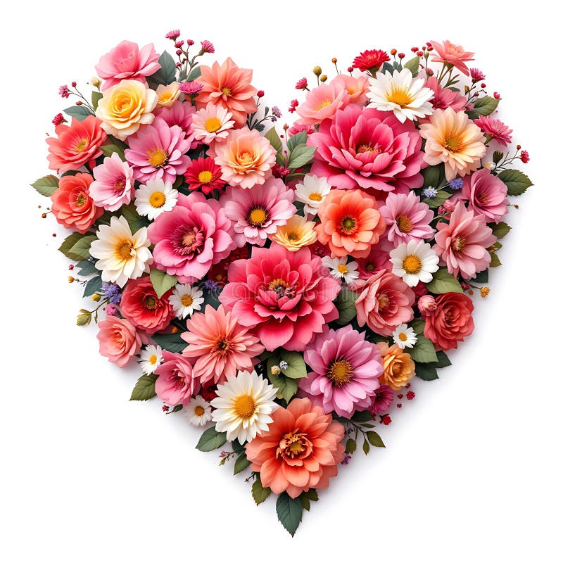 Beautiful Heart Design with Multicolored Blooms and Leaves Stock ...