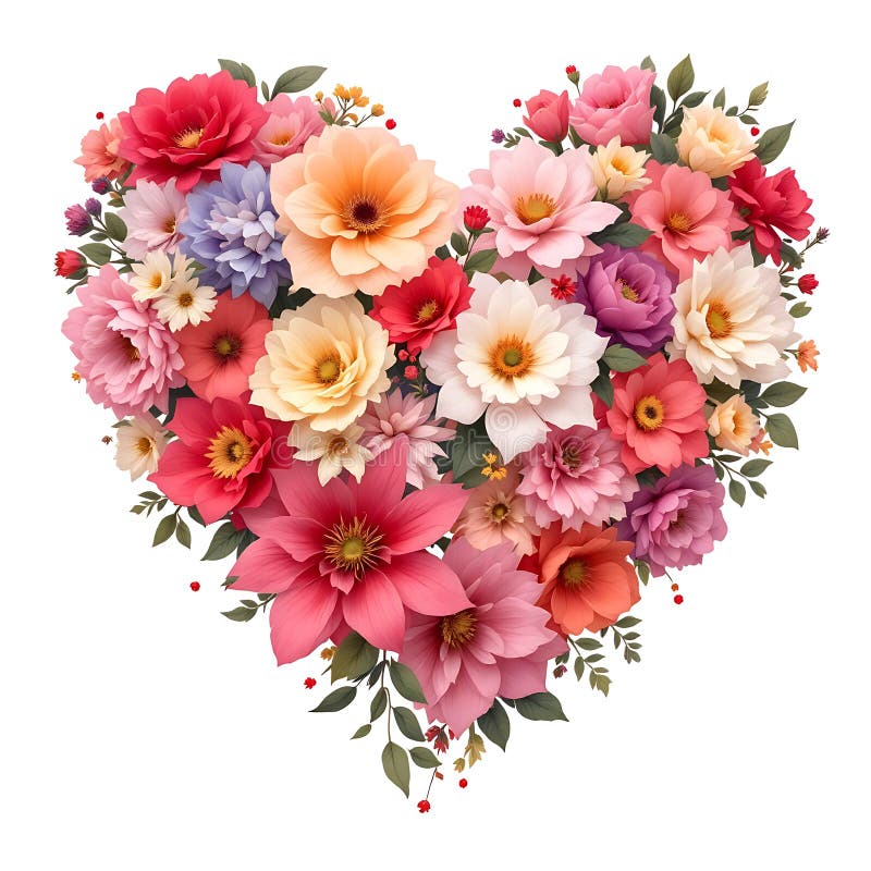 Beautiful Heart Design with Multicolored Blooms and Leaves Stock ...