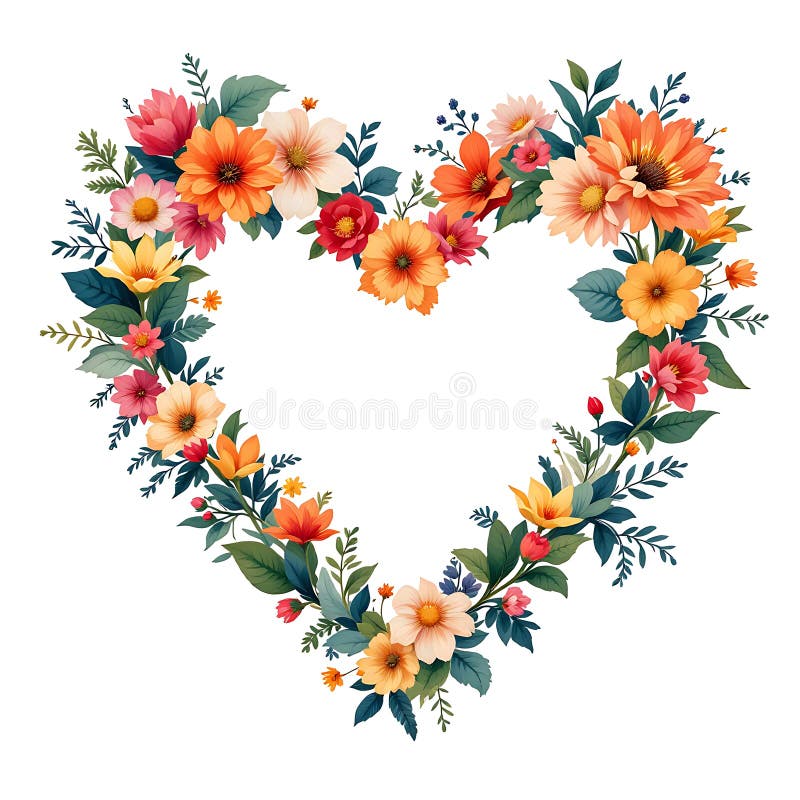 Beautiful Heart Design with Multicolored Blooms and Leaves Stock ...