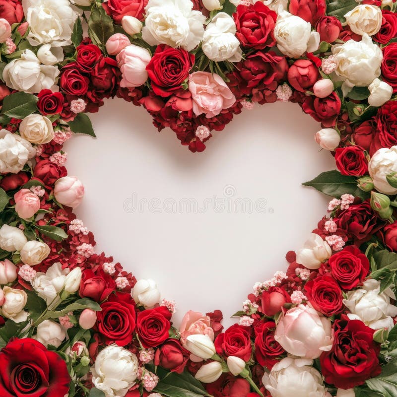 Heart Shape Formed by Vibrant Red and White Roses in Floral Arrangement ...