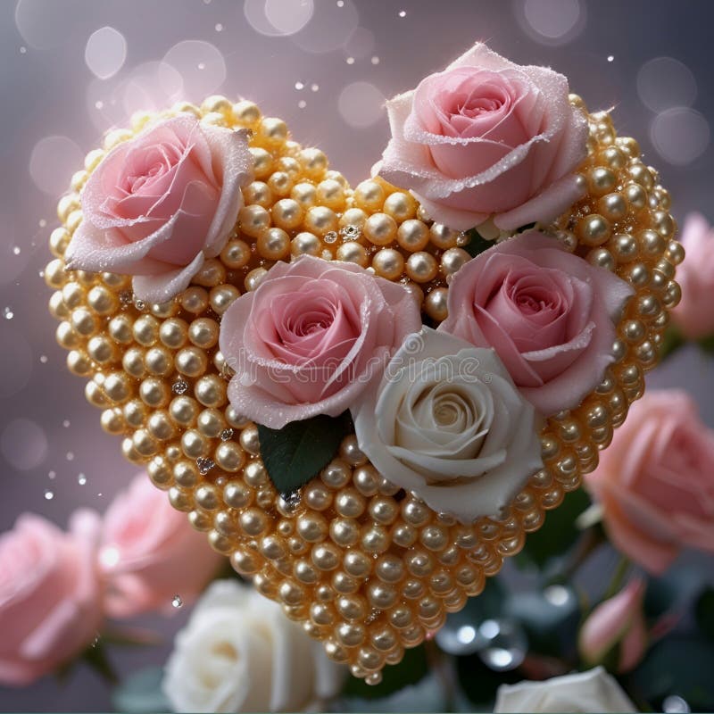 Beautiful Heart Shape with Golden Pearl Stock Image - Image of heart ...